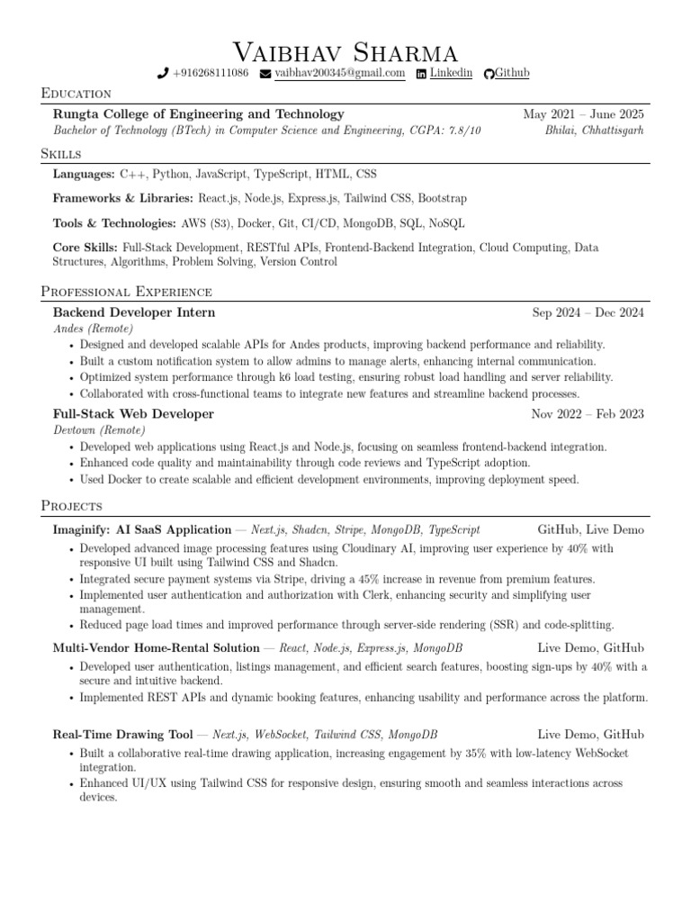 Vaibhav Sharma AI Full Stack Developer | PDF | Computer Engineering ...