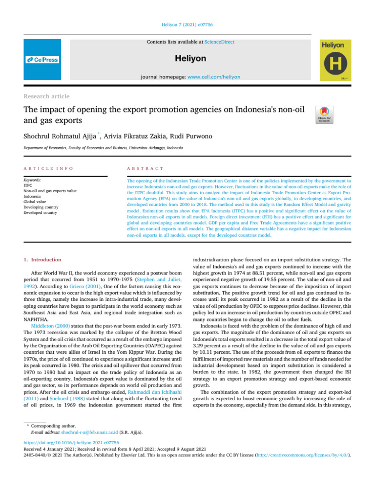 The Impact of Opening The Export Promotion Agencies On Indonesia's Non-Oil and Gas Exports | PDF ...