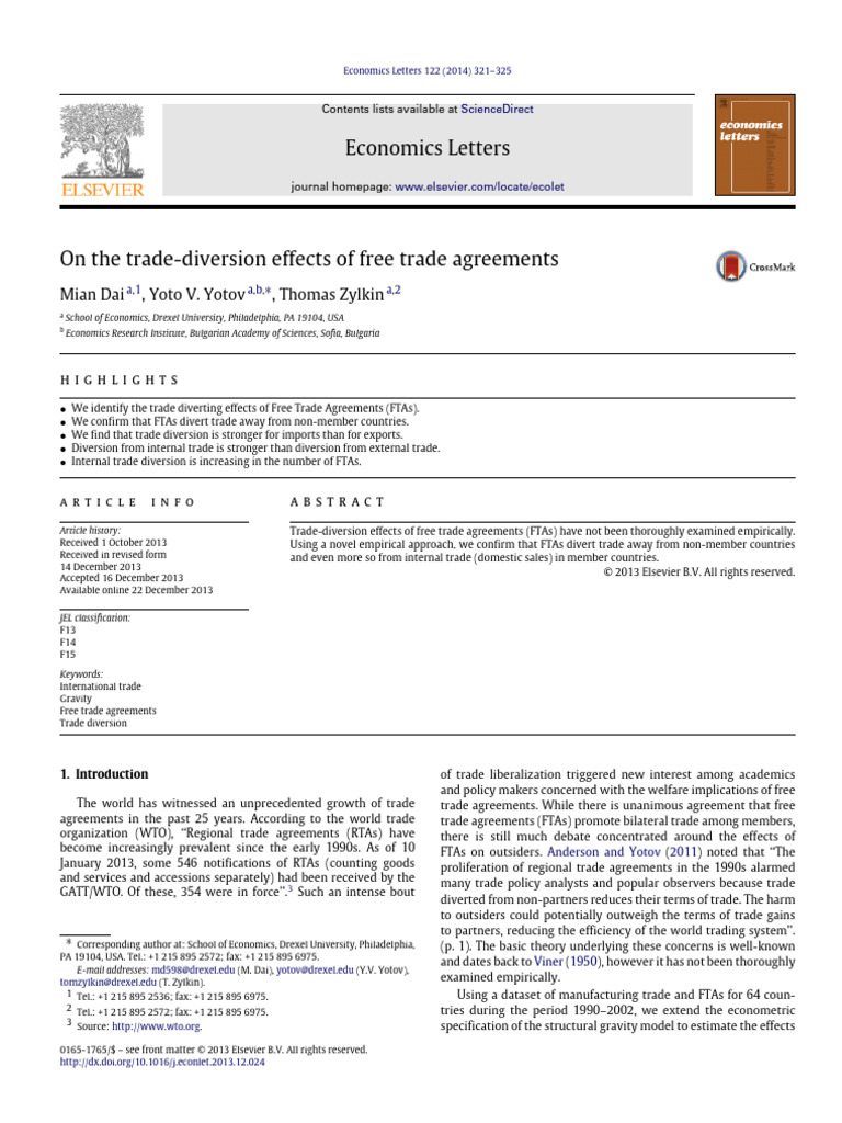 On the trade-diversion effects of free trade agreements | PDF ...