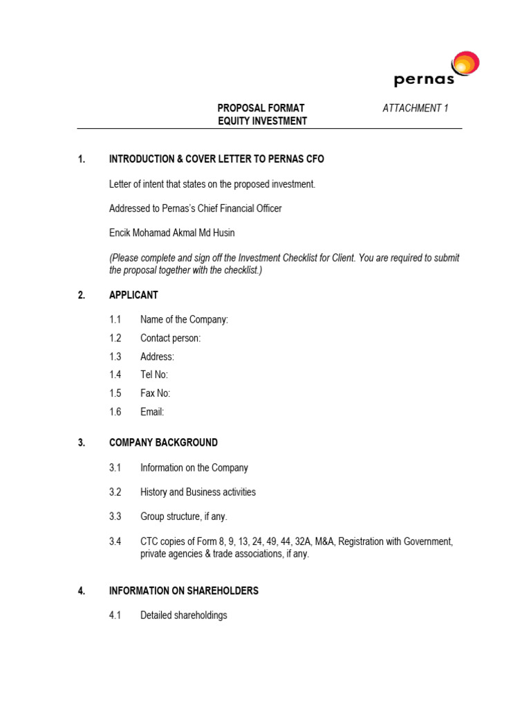 Pernas Equity Investment Proposal | PDF | Equity (Finance) | Banks