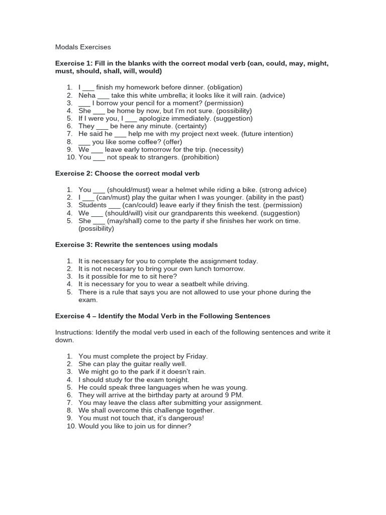 Modals & Partitives Exercises | PDF | Verb | Semantics