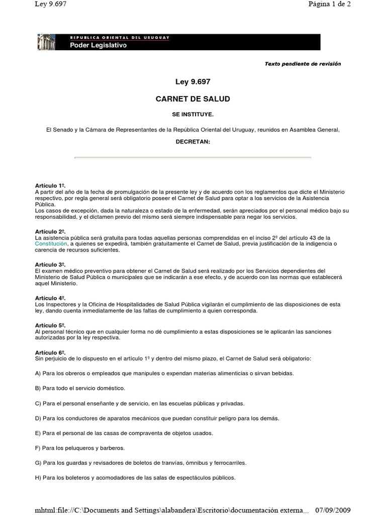 Carne de Salud Ley 9.697 | PDF | Gobierno