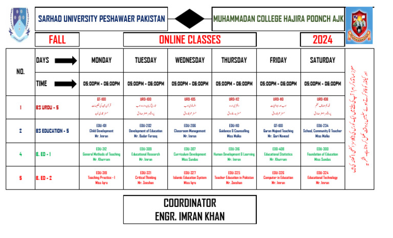 Fall 2024 Class Schedule Overview | PDF