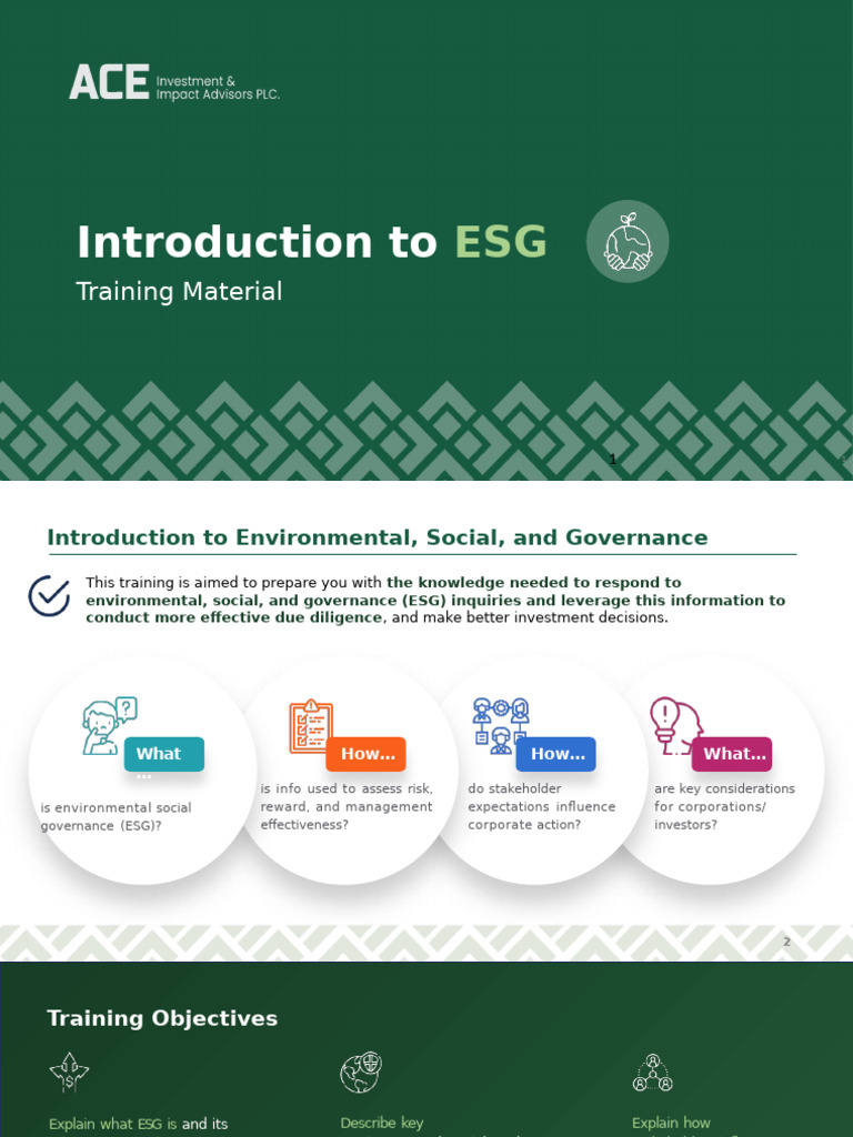 INtroduction To ESG Slides ACE | PDF | Governance | Corporate Social Responsibility