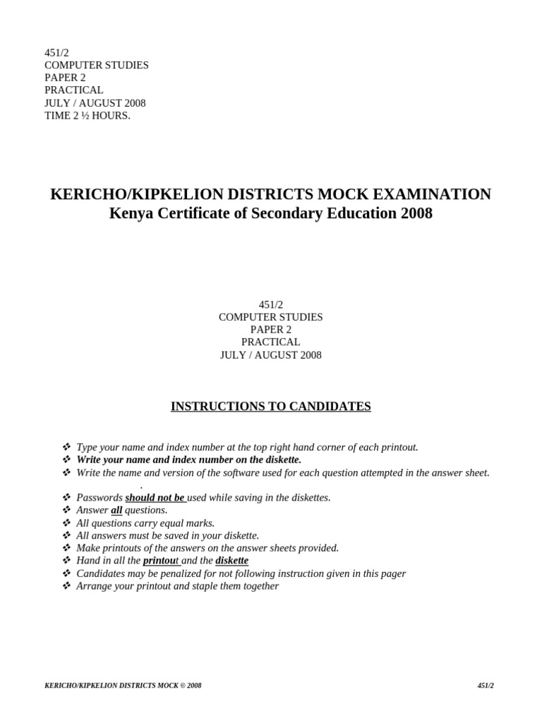 2008 KCSE Computer Studies Practical Exam | PDF | Computer Data Storage ...