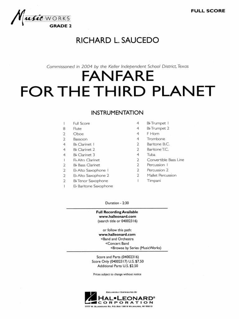 Richard L. Saucedo Fanfare For The Third Planet Score | PDF