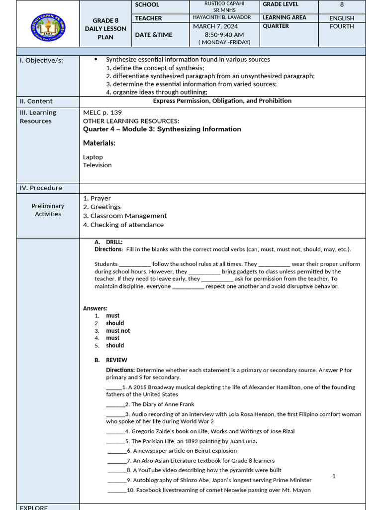 E8 Quarter 4 Lesson 3 (Day 1 - Feb. 19,2025) | PDF | Bias | Cognition
