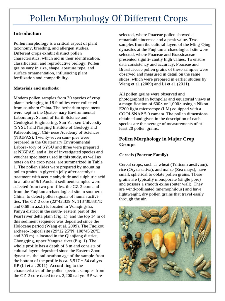 Pollen Morpohology of Different Crops | PDF | Hybrid (Biology) | Plant ...