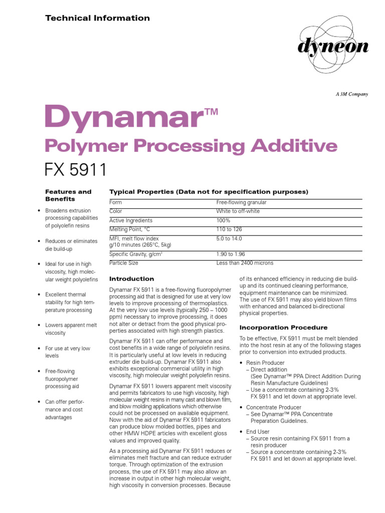 320-021 Ppa FX5911 Dynamar Dyneon | PDF | Extrusion | Materials