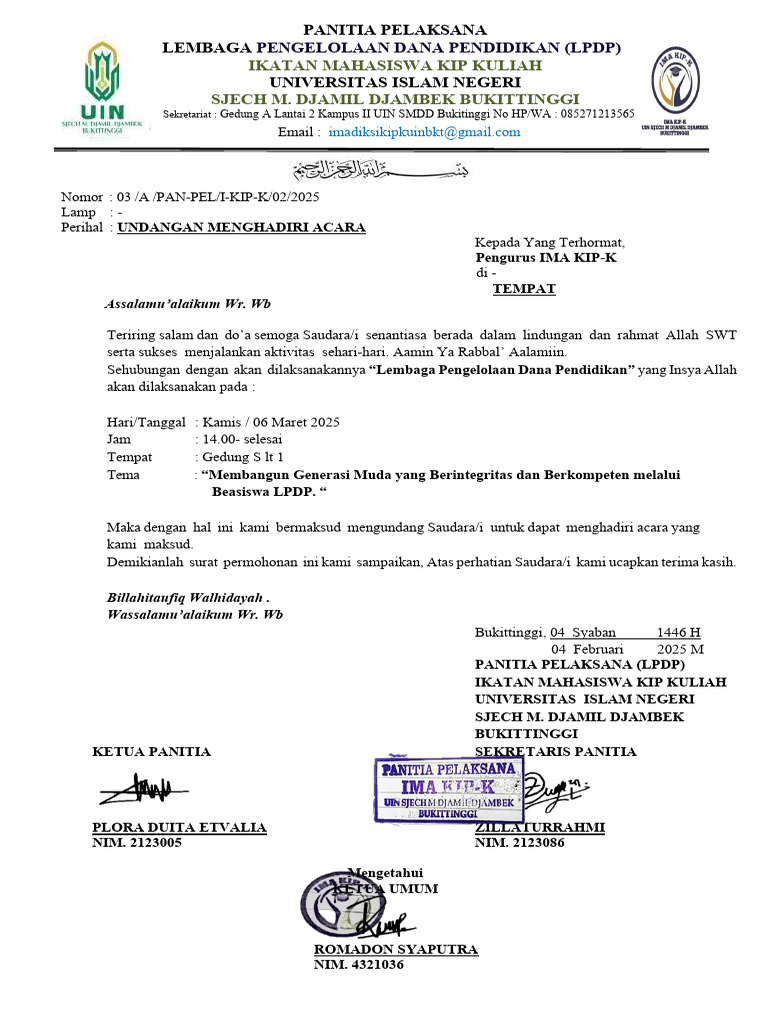 Surat Undangan Pengurus Kip 03A | PDF