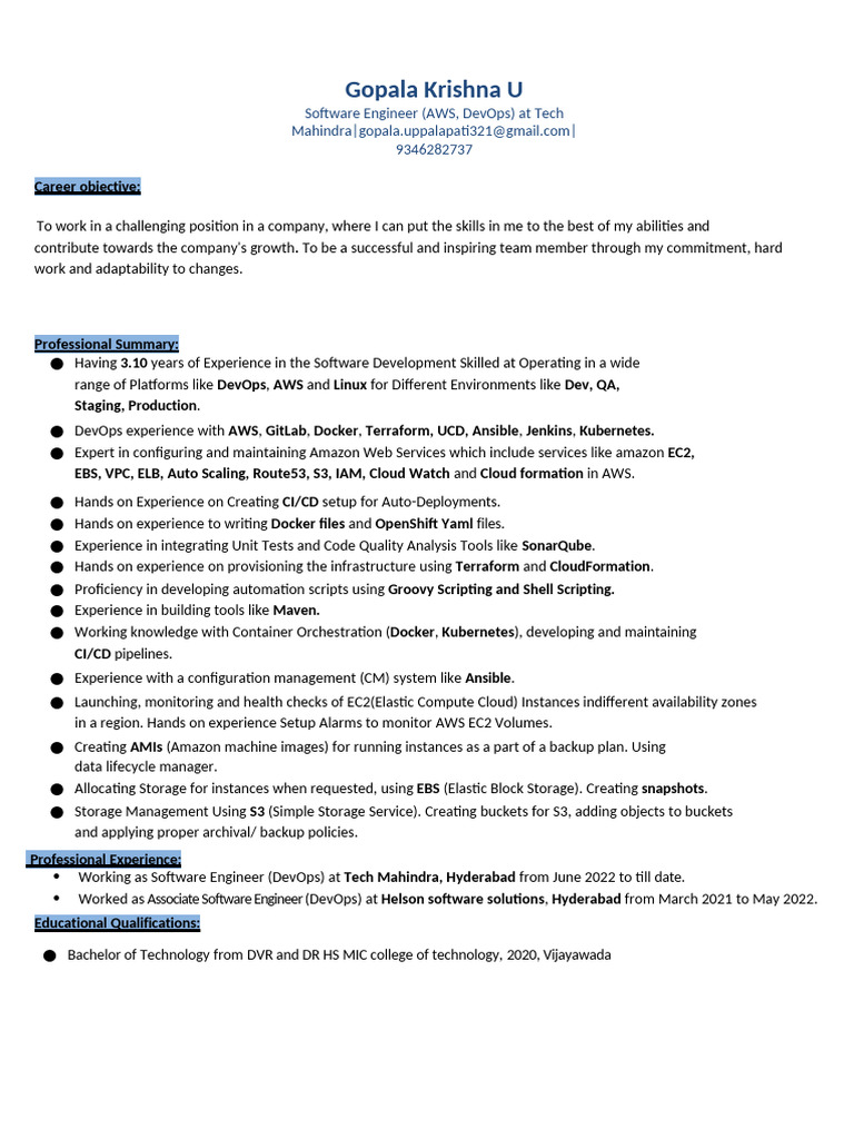 Gopal - DevOps - Resume 3.10 | PDF | Amazon Web Services | Cloud Computing