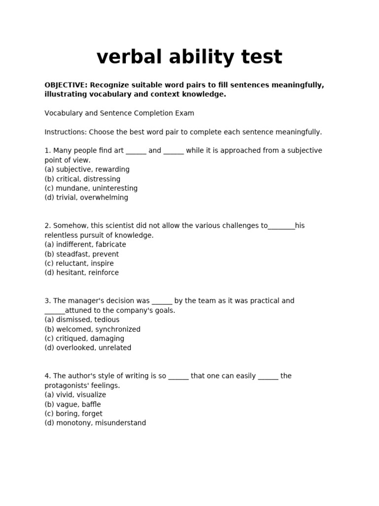 Verbal Ability Test | PDF