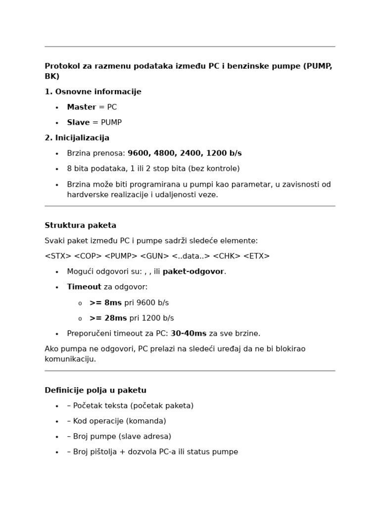 Protokol Za Razmenu Podataka Između PC I Benzinske Pumpe | PDF