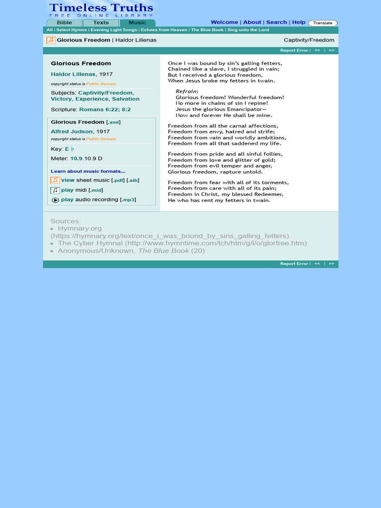 Glorious Freedom Lyrics Haldor Lillenas | PDF | Religious Belief And ...