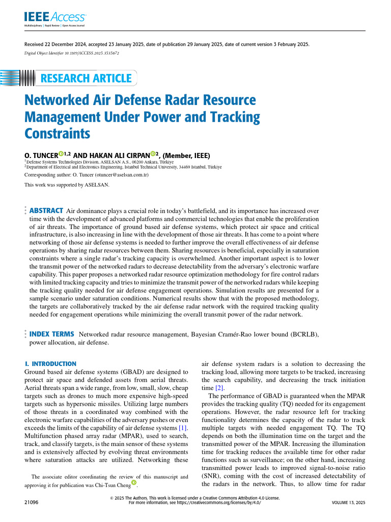 Networked Air Defense Radar Resource Management Under Power and ...