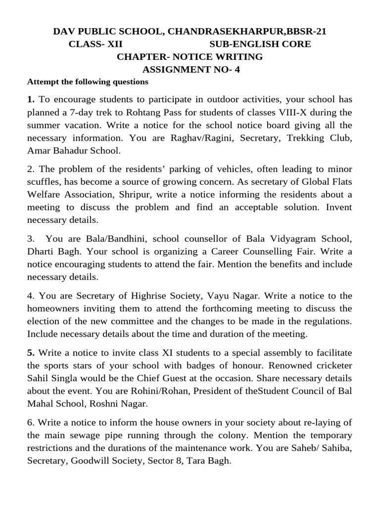 Notice and Invitation Writing | PDF