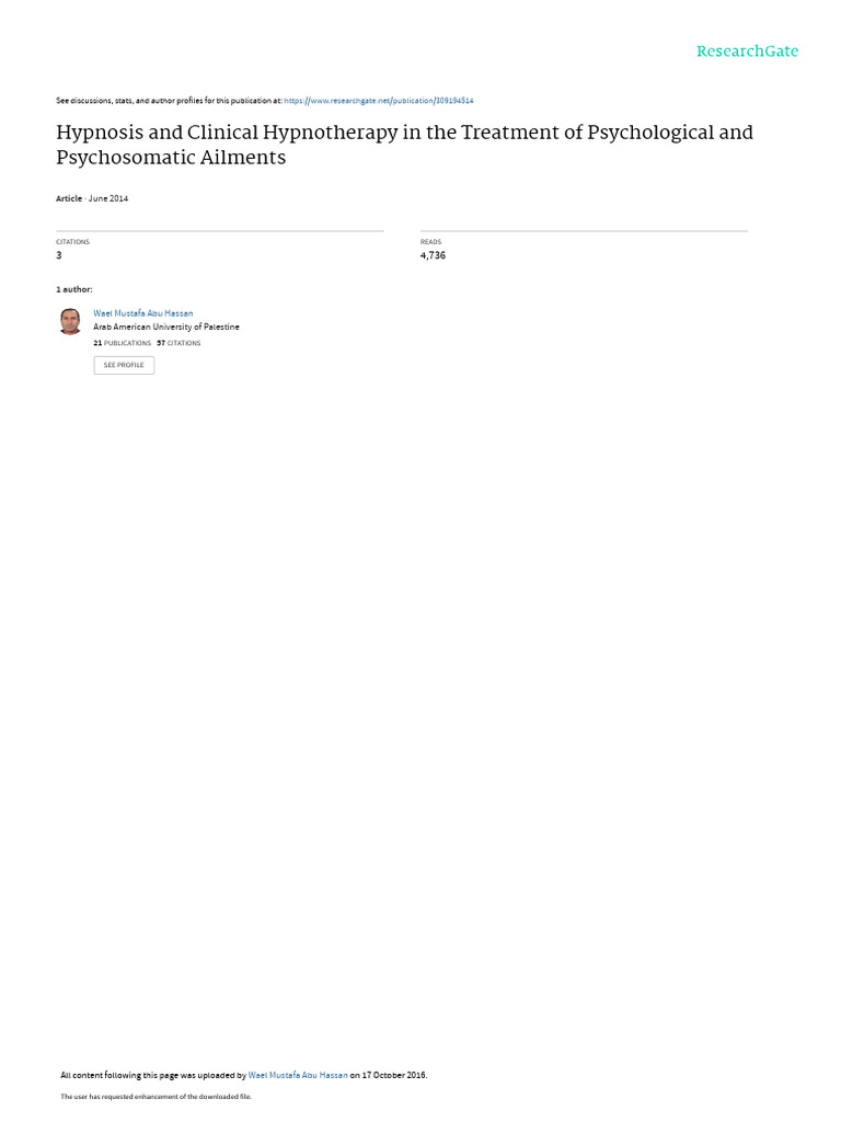 Wael Hypnosis Research Work | PDF | Hypnosis | Hypnotherapy