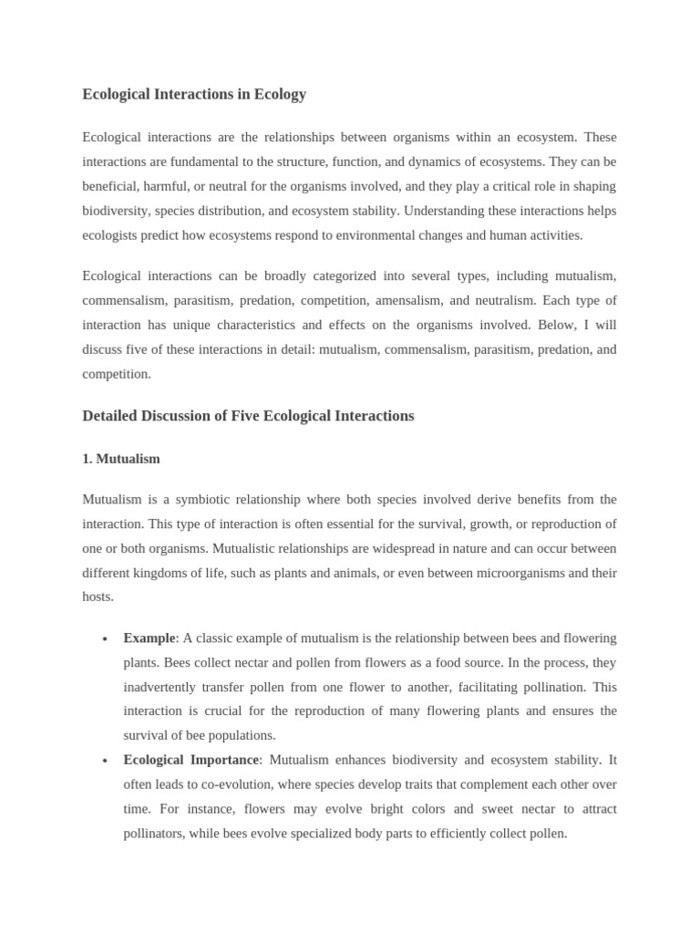 Key Ecological Interactions Explained | PDF | Ecology | Parasitism