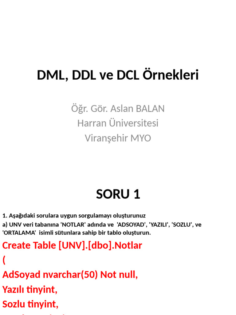 DDL DML DCL Ornekleri | PDF