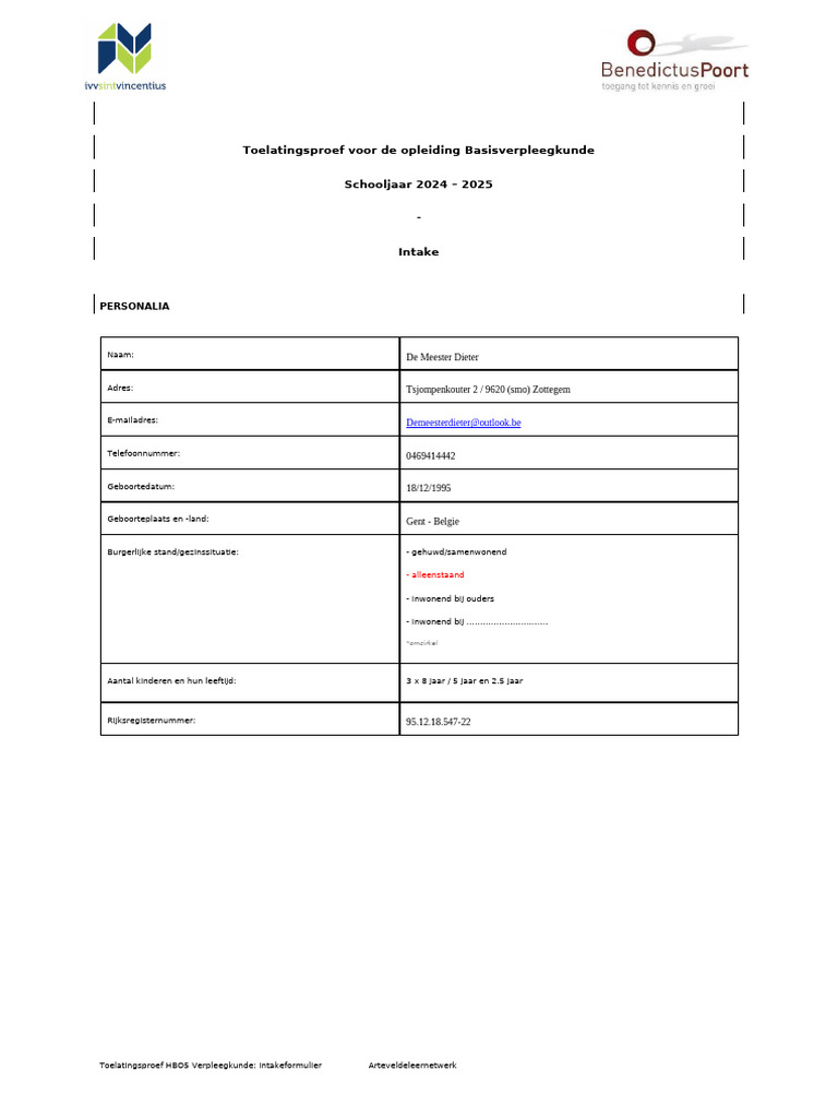 Toelatingsproef Intakeformulier 24-25 | PDF