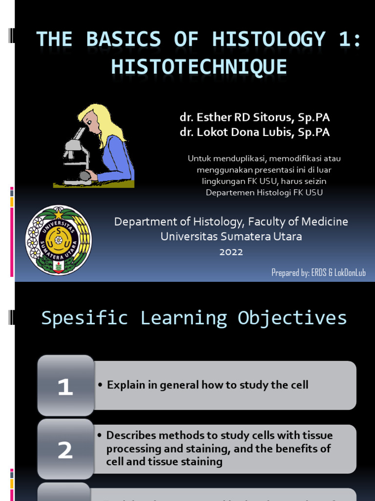 The Basic of Histology 1 Histotechnique 2022 | PDF | Fixation (Histology) | Staining