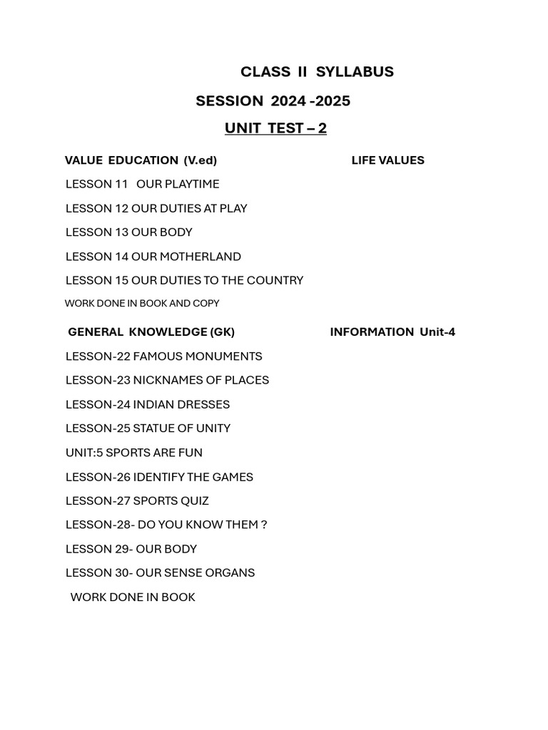 Class 2 Syllabus | PDF