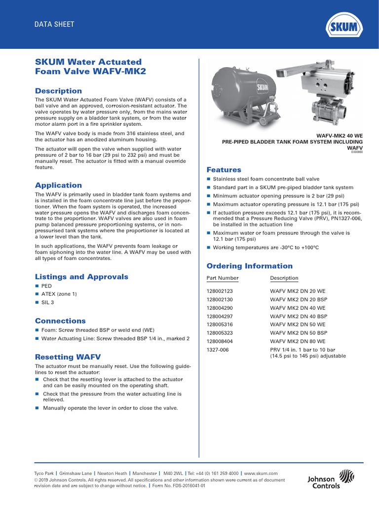SKUM WAFV-MK2 Foam Valve Overview | PDF | Valve | Stainless Steel