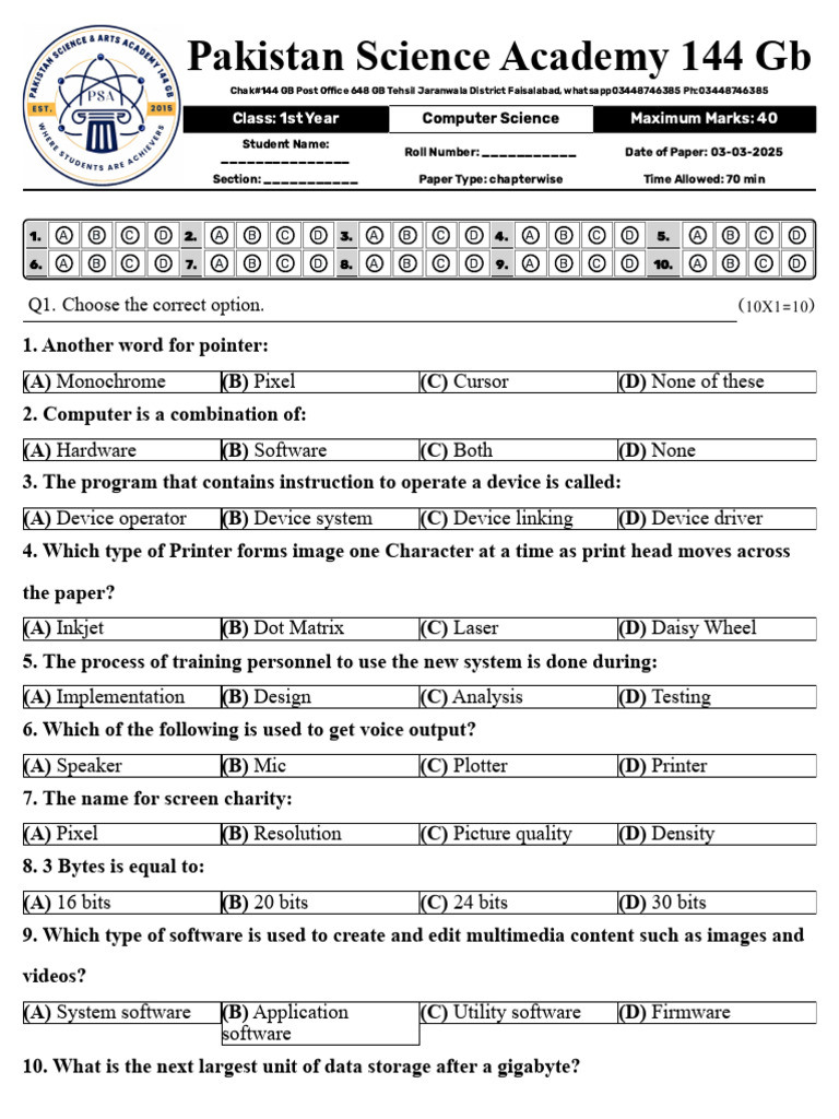 1st Year-Computer Science-1st Year Computer | PDF | Printer (Computing ...