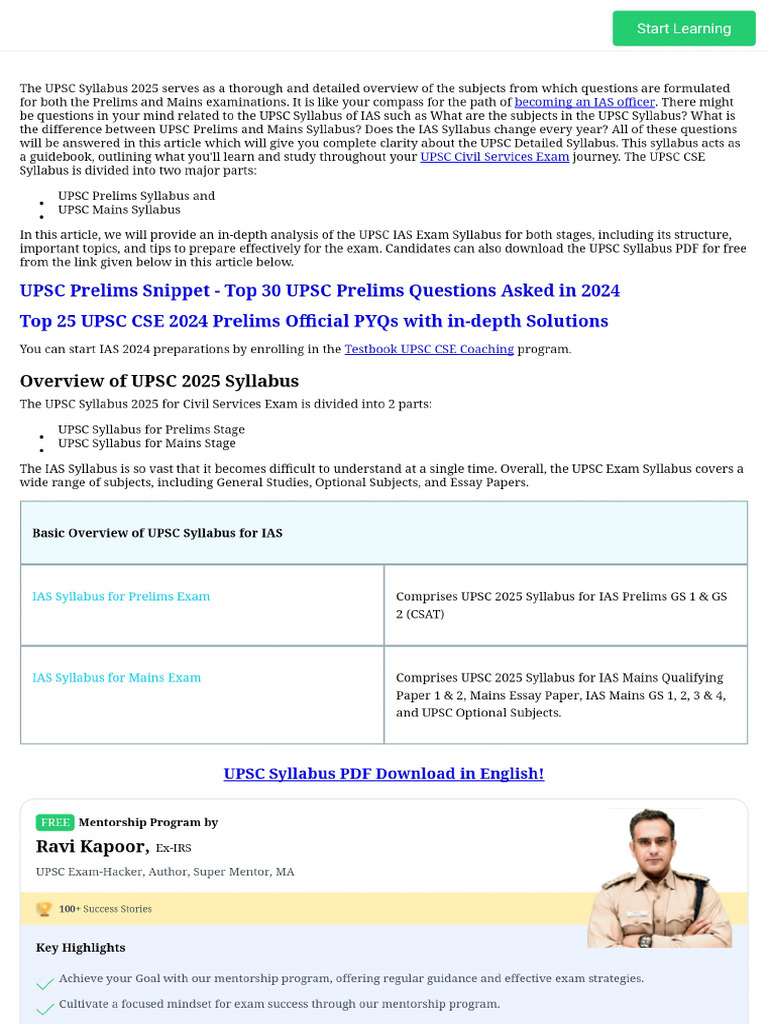 UPSC Syllabus 2025 - IAS Prelims & Mains Syllabus PDF | PDF