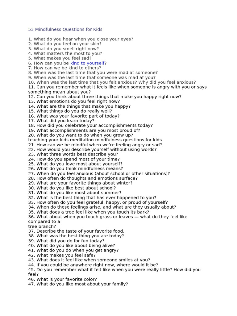 Mindfulness Questions for Kids | PDF | Mindfulness