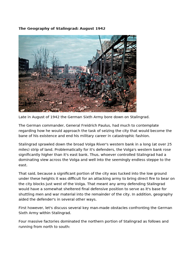 Stalingrad's Geography in August 1942 | PDF | Battle Of Stalingrad ...