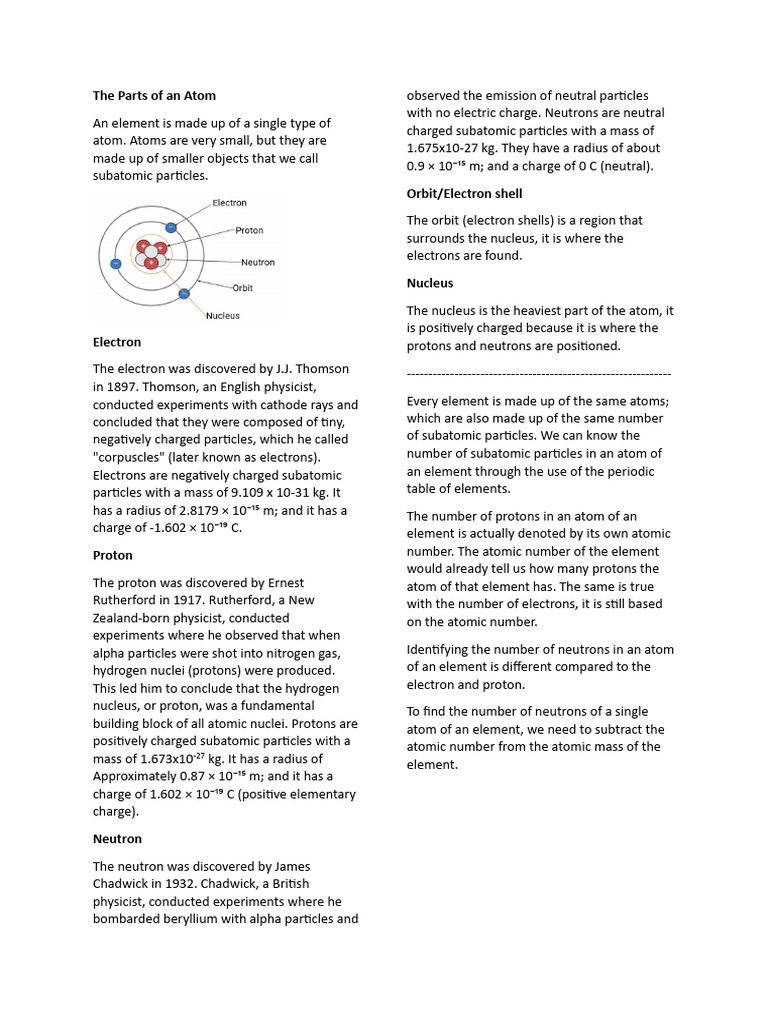 Subatomic+Particles Handouts | PDF | Atoms | Proton