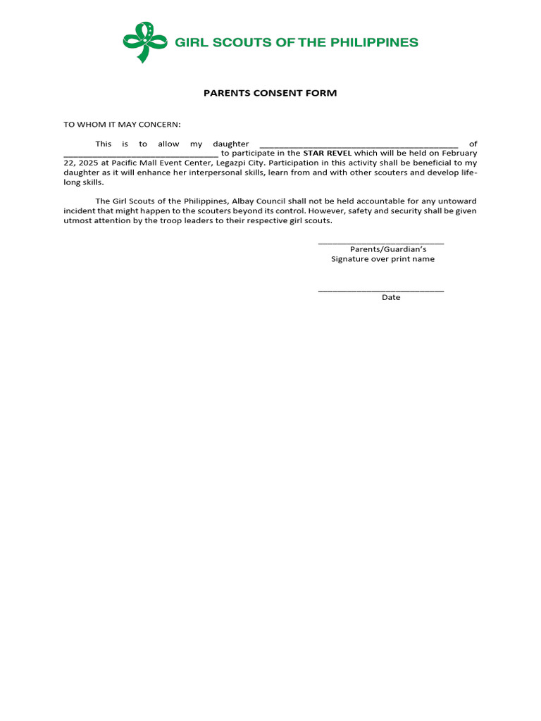 Parent Consent for Girl Scout Event | PDF
