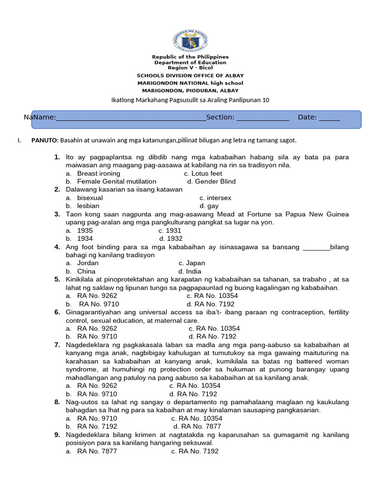 3RD Quarter Ap | PDF