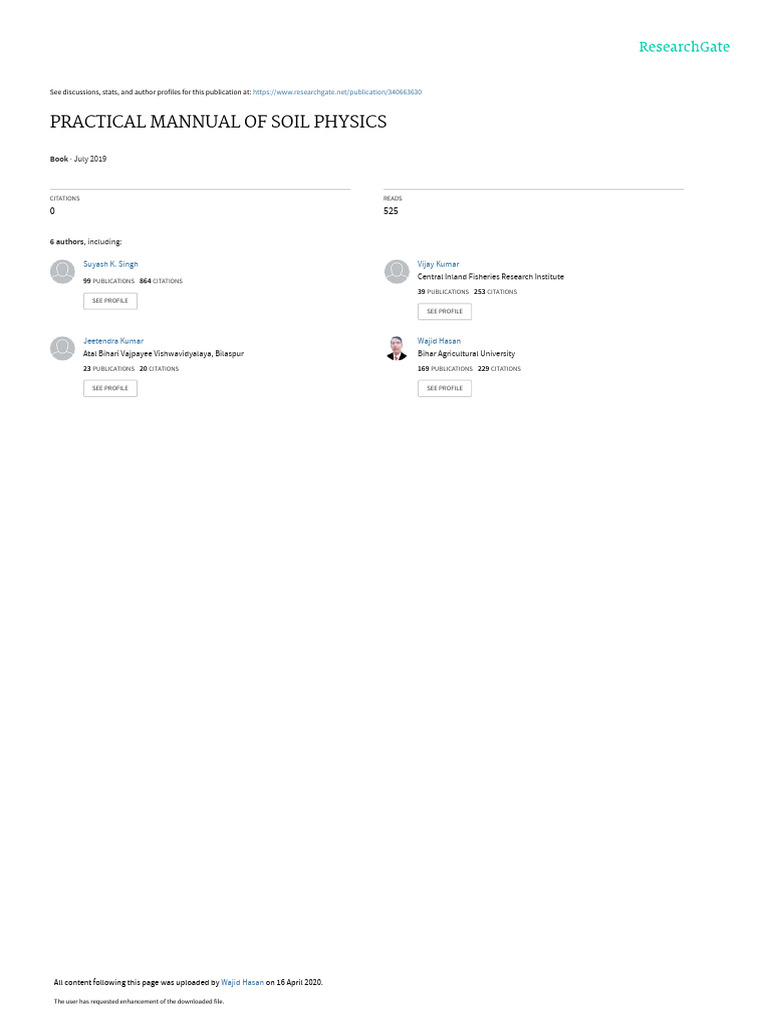 Practical Mannual of Soil Physics: July 2019 | PDF