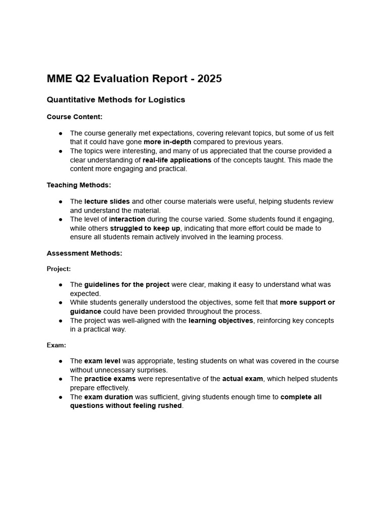 MME Q2 Evaluation Report - 2025 QML | PDF