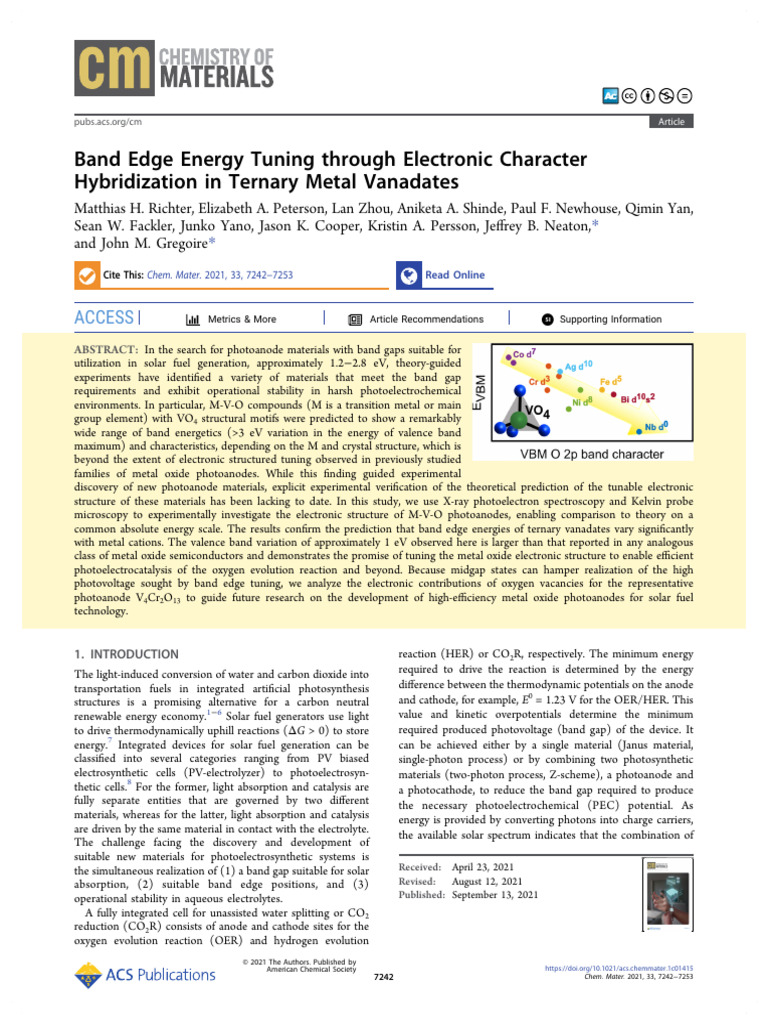 Richter Et Al 2021 Band Edge Energy Tuning Through Electronic Character ...