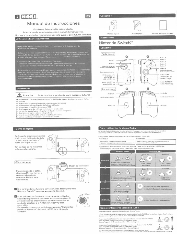 Instrucciones Mando HORI Switch | PDF