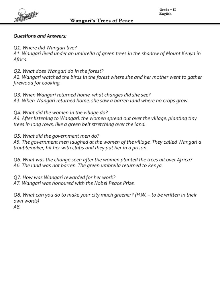 Wangari's+Trees+of+Peace+ +QnAs | PDF