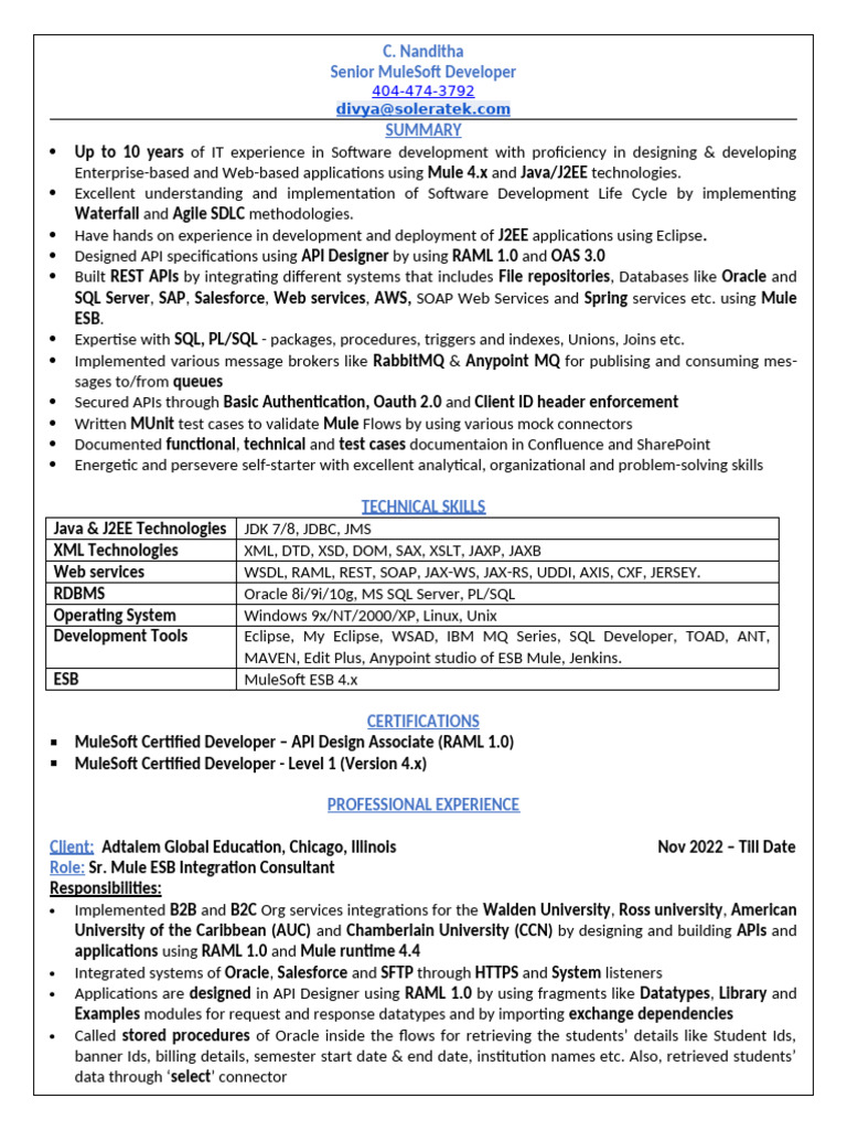 NandithaC - MuleSoft Developer | PDF | Web Service | Xml