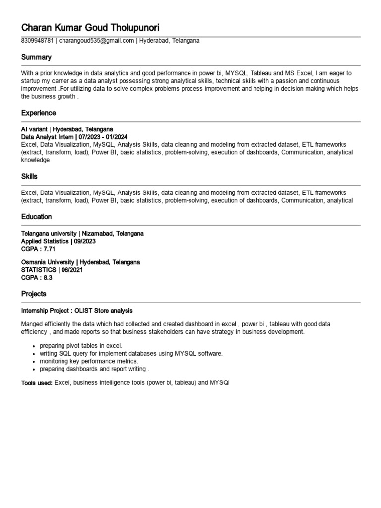 Data Analyst Resume Pdf