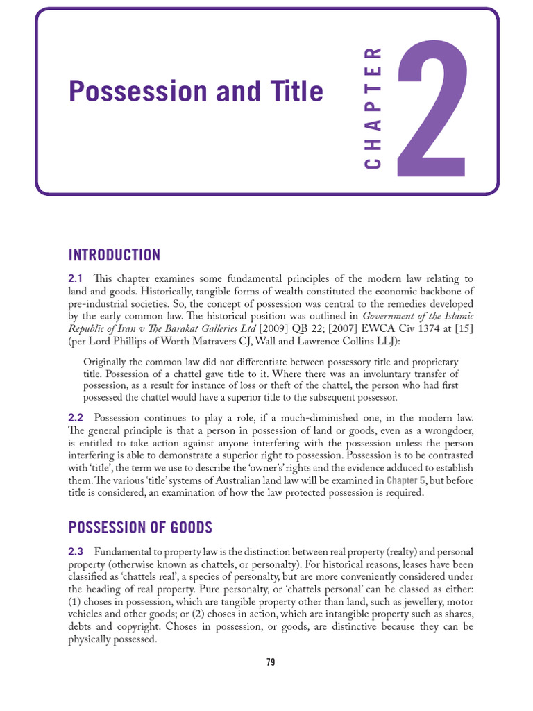 Sackville and Neave Australian Property Law ---- (Chapter 2 Possession and Title) | PDF ...