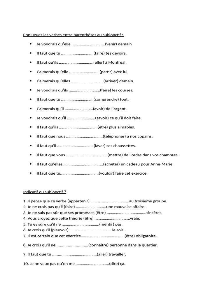 Conjugaison des verbes au subjonctif | PDF