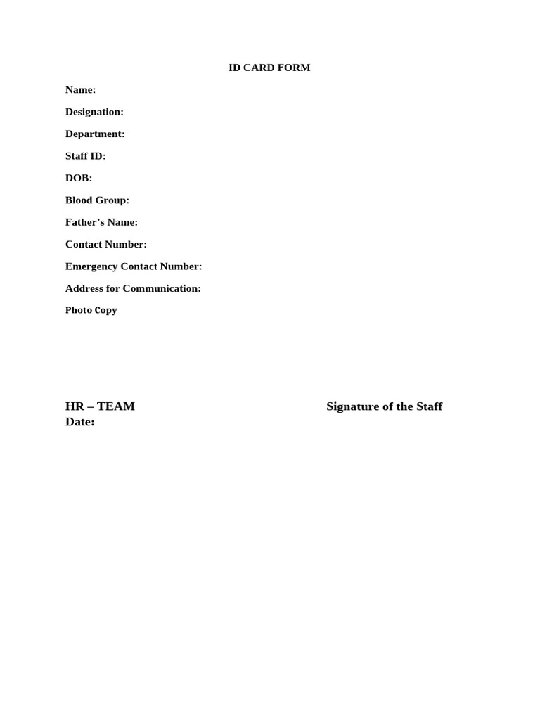 Employee ID Card Application Form | PDF