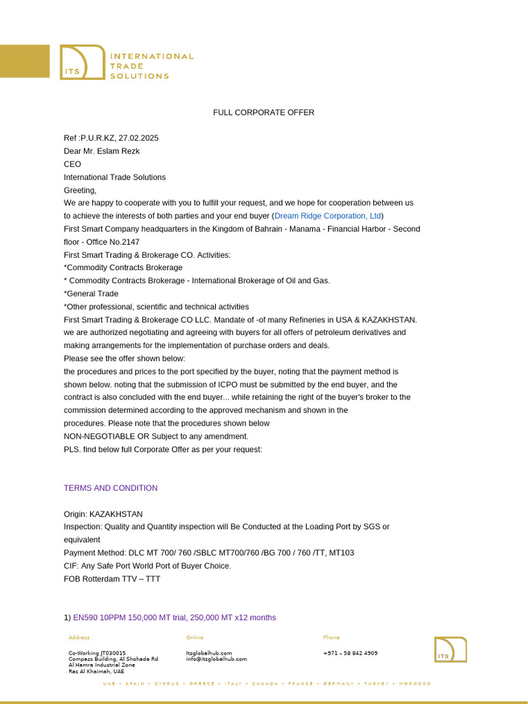 Full Corporate Offer for Petroleum Products | PDF | Invoice