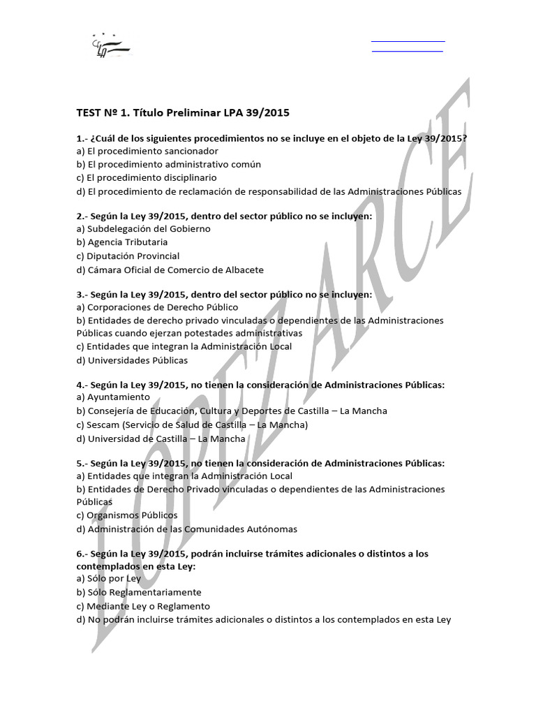 Ley 39 - Título Preliminar - Test #2 - 15 Preguntas | PDF | Gobierno ...