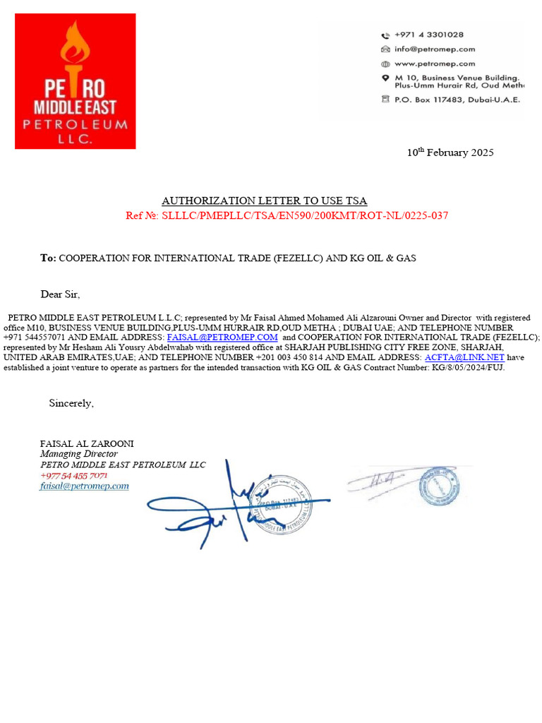 Authorisation Letter For TSA | PDF
