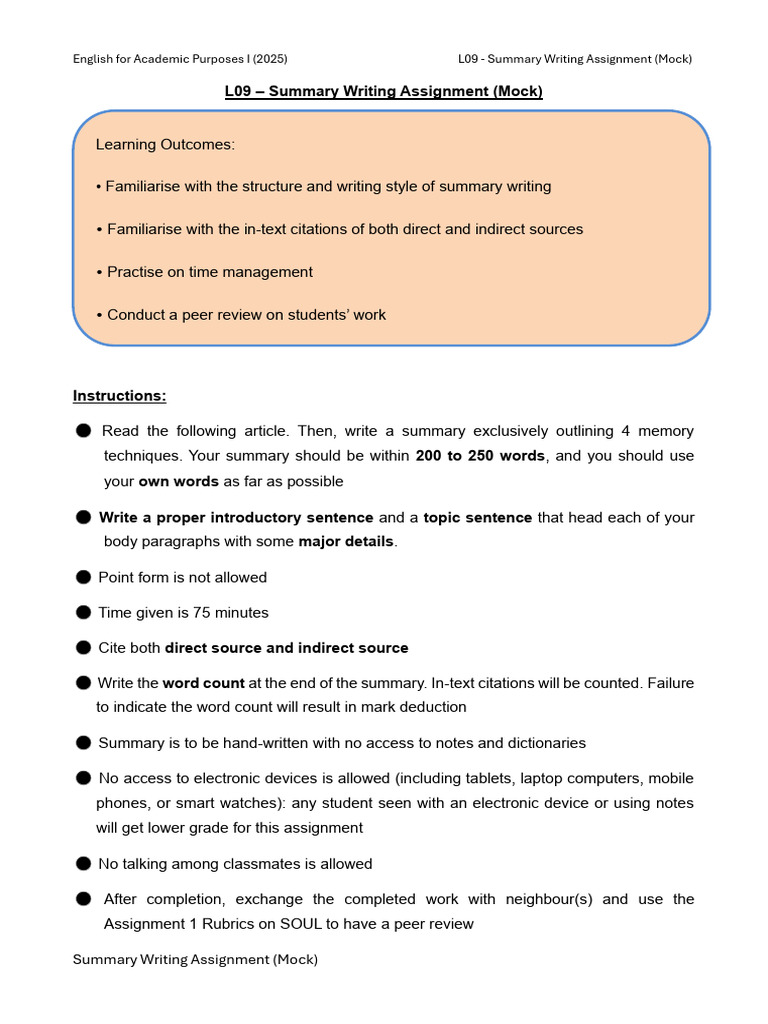 Summary Writing Techniques for EAP | PDF | Memory | Cognitive Science