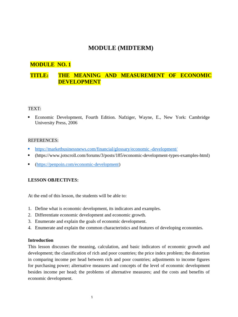 Ae12 M Module 1 Meaning of Economic Development | PDF | Gross Domestic Product | Consumption ...