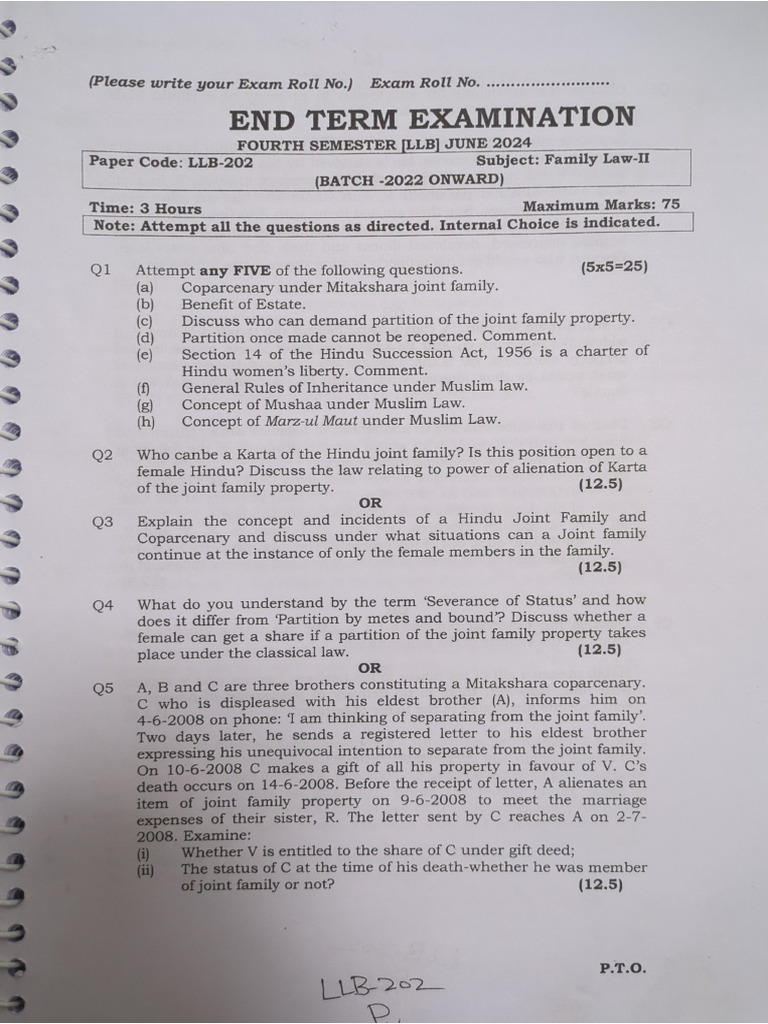 ques paper ballb 4sem ip | PDF